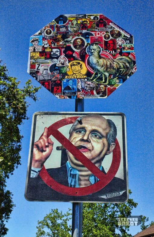 A sticker-covered sign of the times by Zoltron | Sticker Robot Custom ...